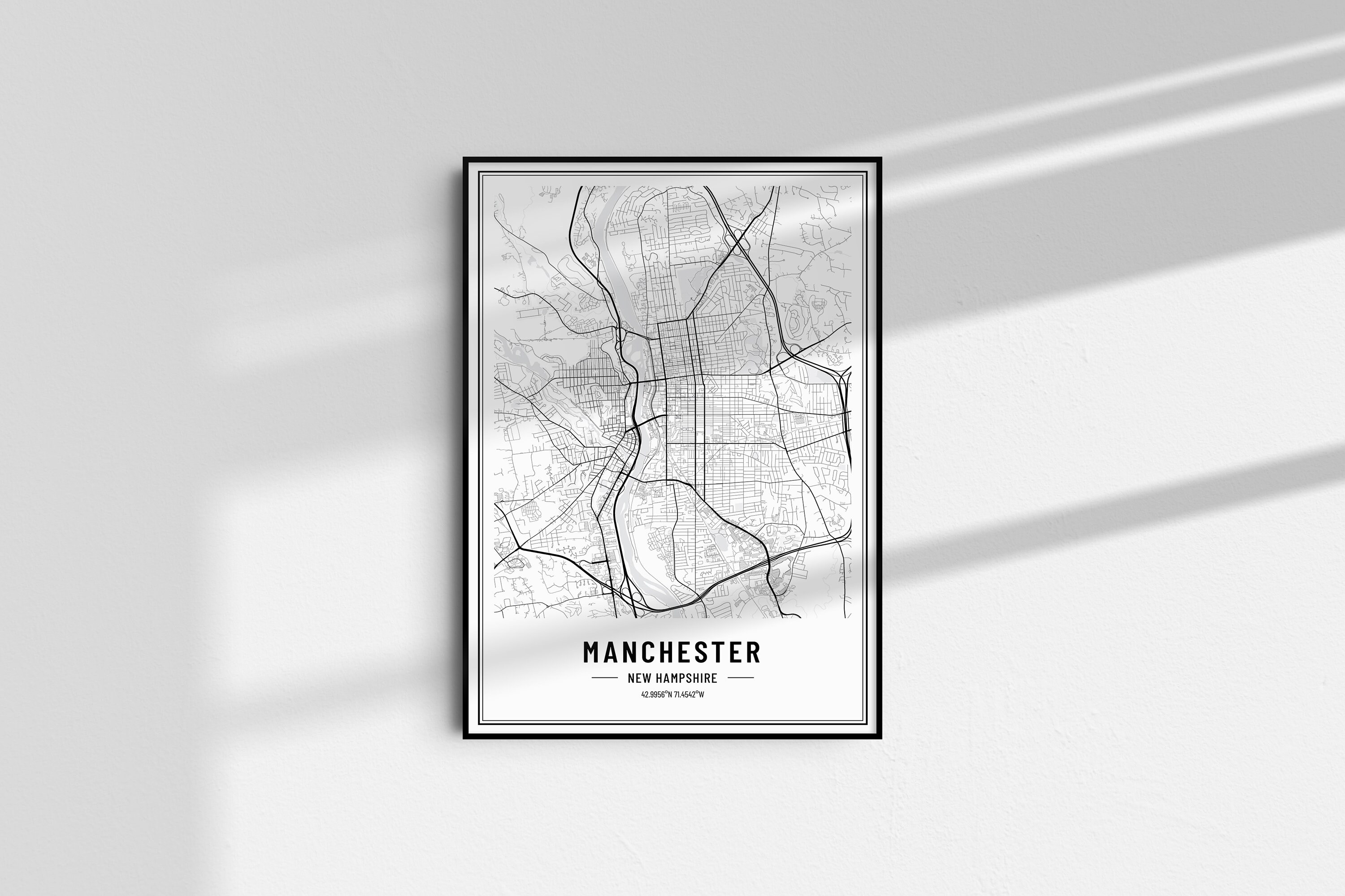 Manchester New Hampshire Map Digital Print, Manchester NH Map Poster ...