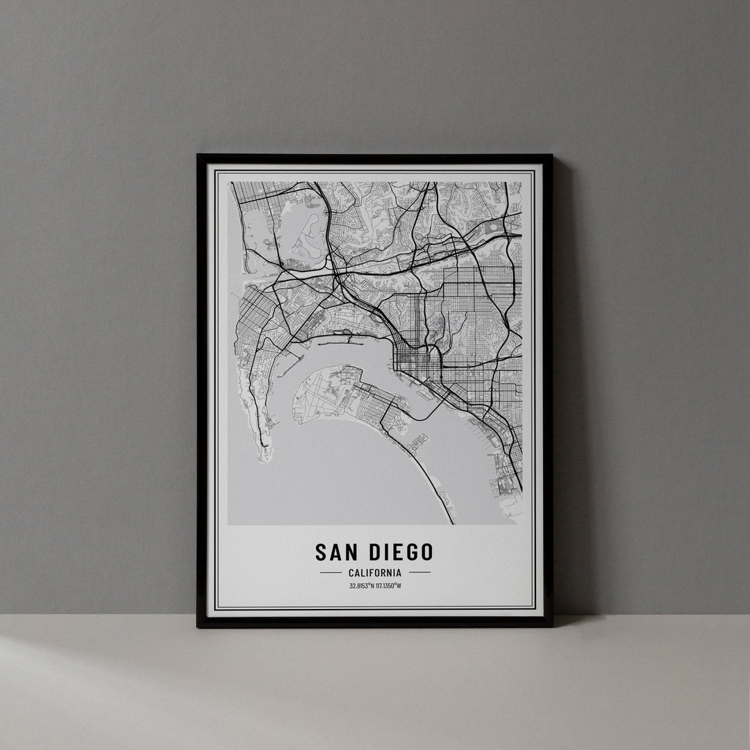 San Diego California Map Digital Print, San Diego Map Poster, San Diego ...