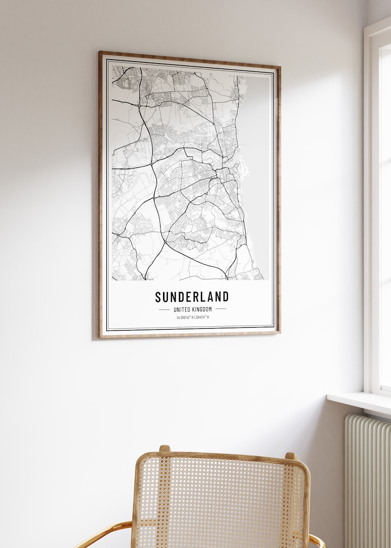 Sunderland UK Map Digital Print Sunderland Map Poster - Etsy