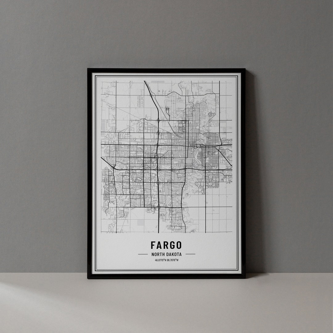 Fargo North Dakota Map Digital Print, Fargo North Dakota Map Poster ...