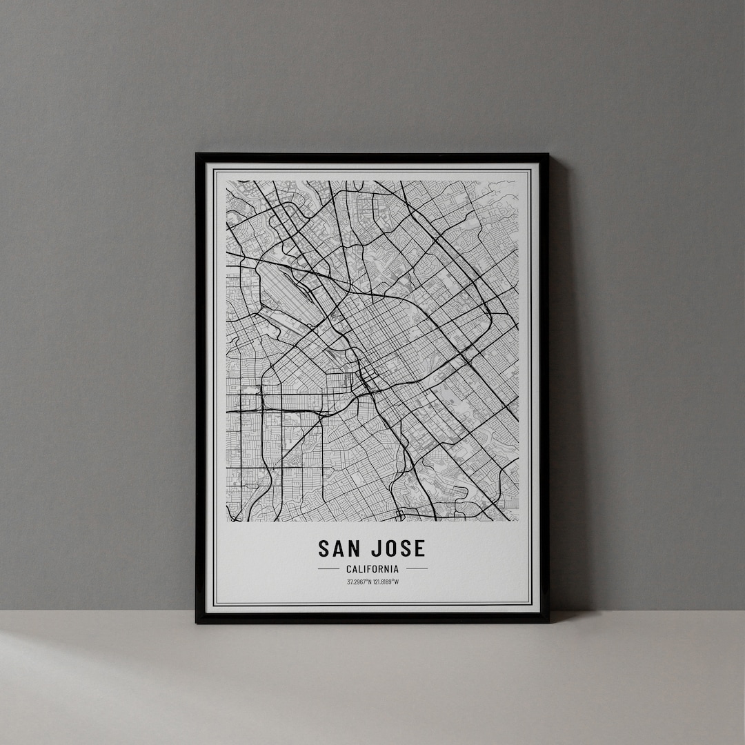 San Jose California Map Digital Print, San Jose Map Poster, San Jose ...