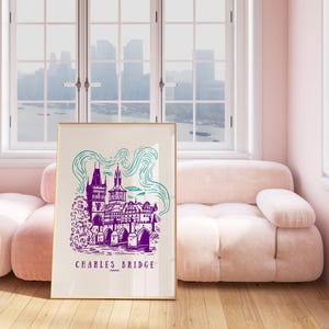 Charles Bridge Illustration Digital Art Print, Charles Bridge Travel ...