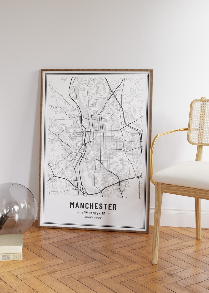 Manchester New Hampshire Map Digital Print, Manchester NH Map Poster ...