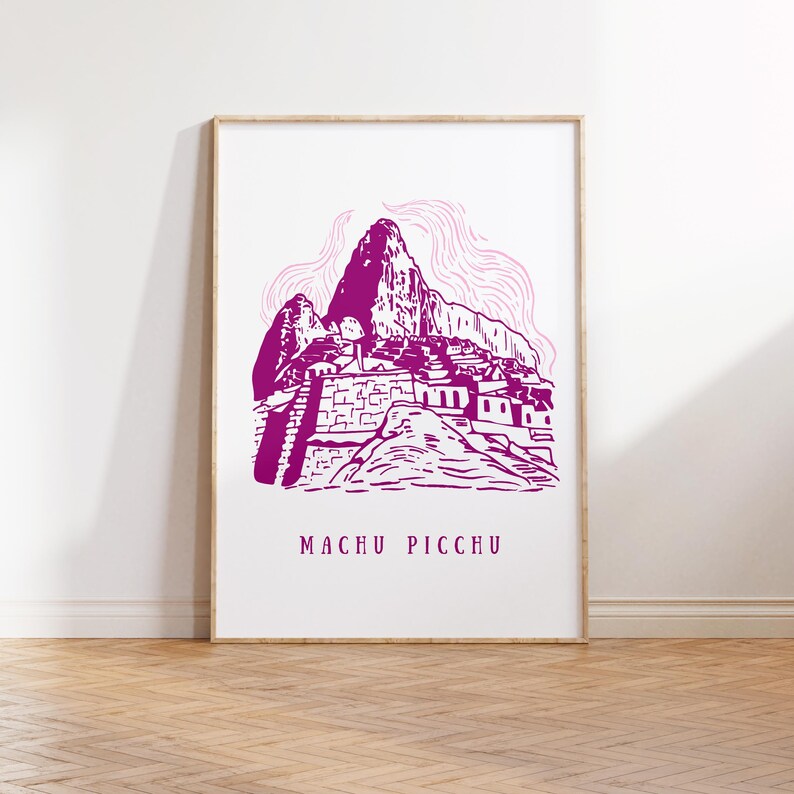 Machu Picchu Illustration Digital Art Print, Machu Picchu Travel ...