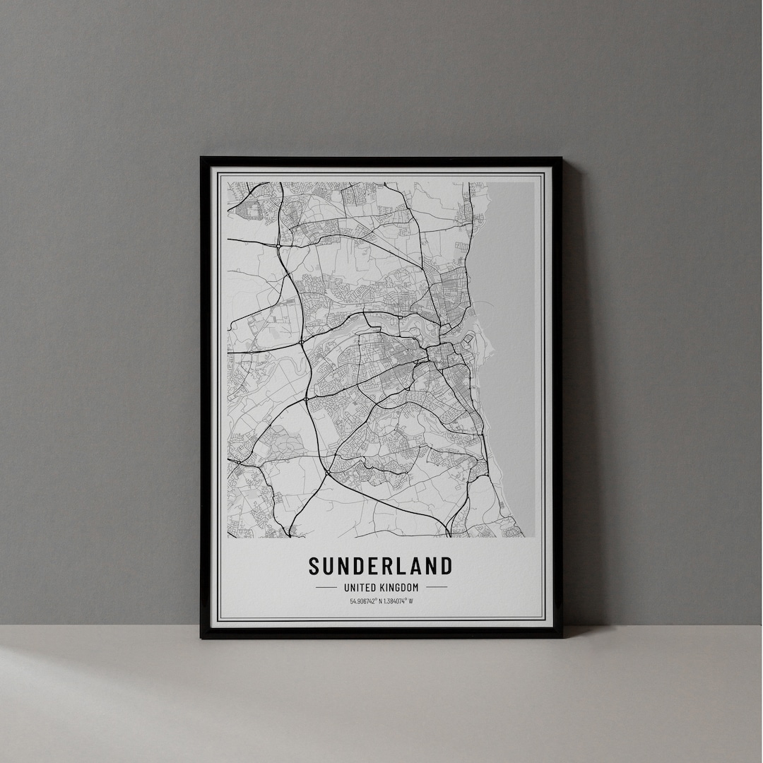 Sunderland UK Map Digital Print, Sunderland Map Poster, Sunderland Map ...