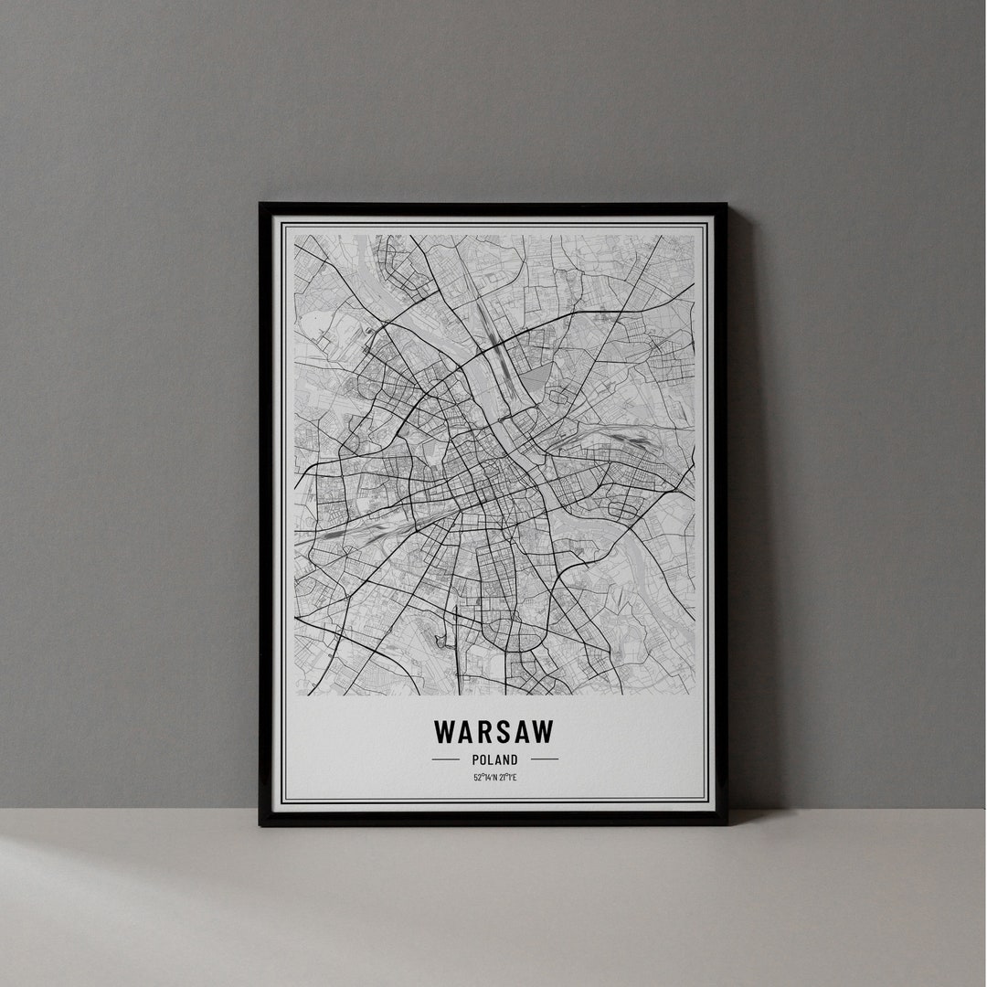 Warsaw Poland Map Digital Print, Warsaw Map Poster, Warsaw Map Wall Art ...