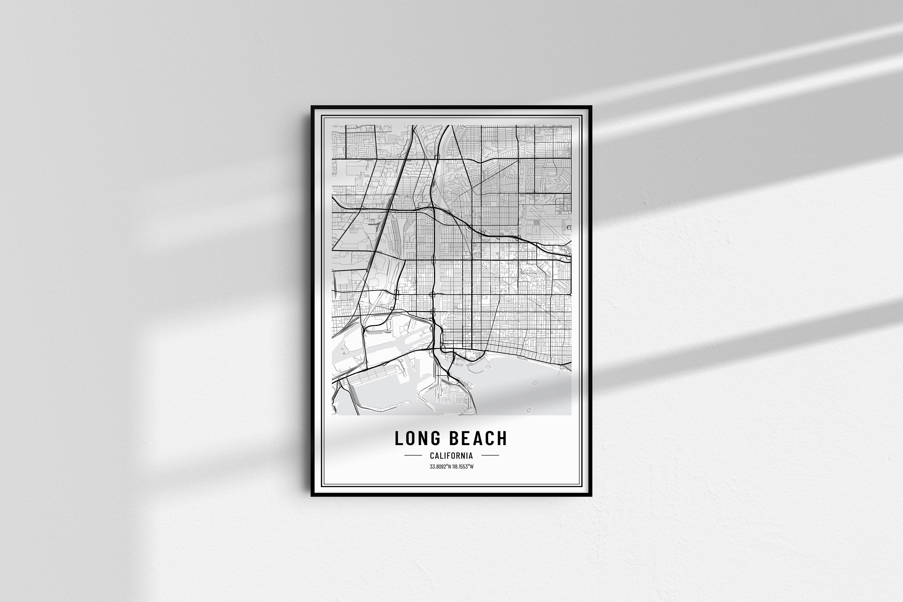 Long Beach California Map Digital Print, Long Beach CA Map Poster, Long ...