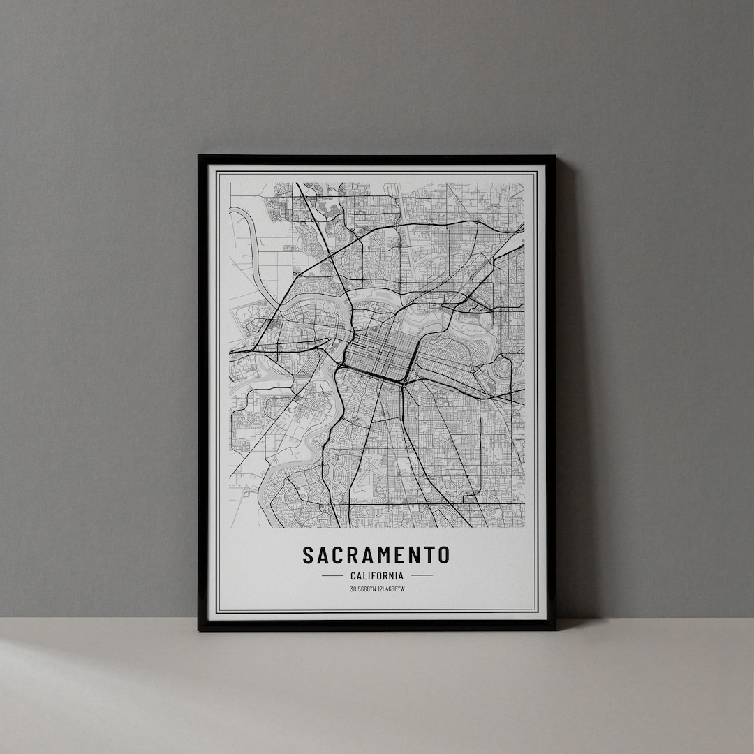 Sacramento CA Map Digital Print, Sacramento Map Poster, Sacramento ...