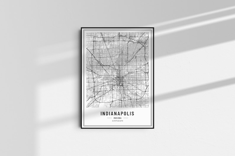 Indianapolis Indiana Map Digital Print, Indianapolis IN Map Poster ...
