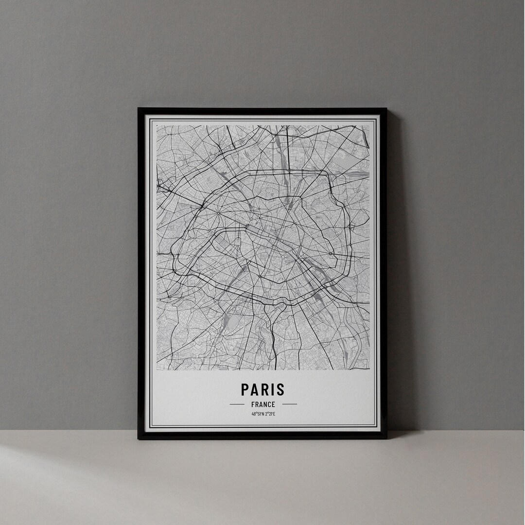 Paris France Map Digital Print, Paris Map Poster, Paris Map Wall Art ...