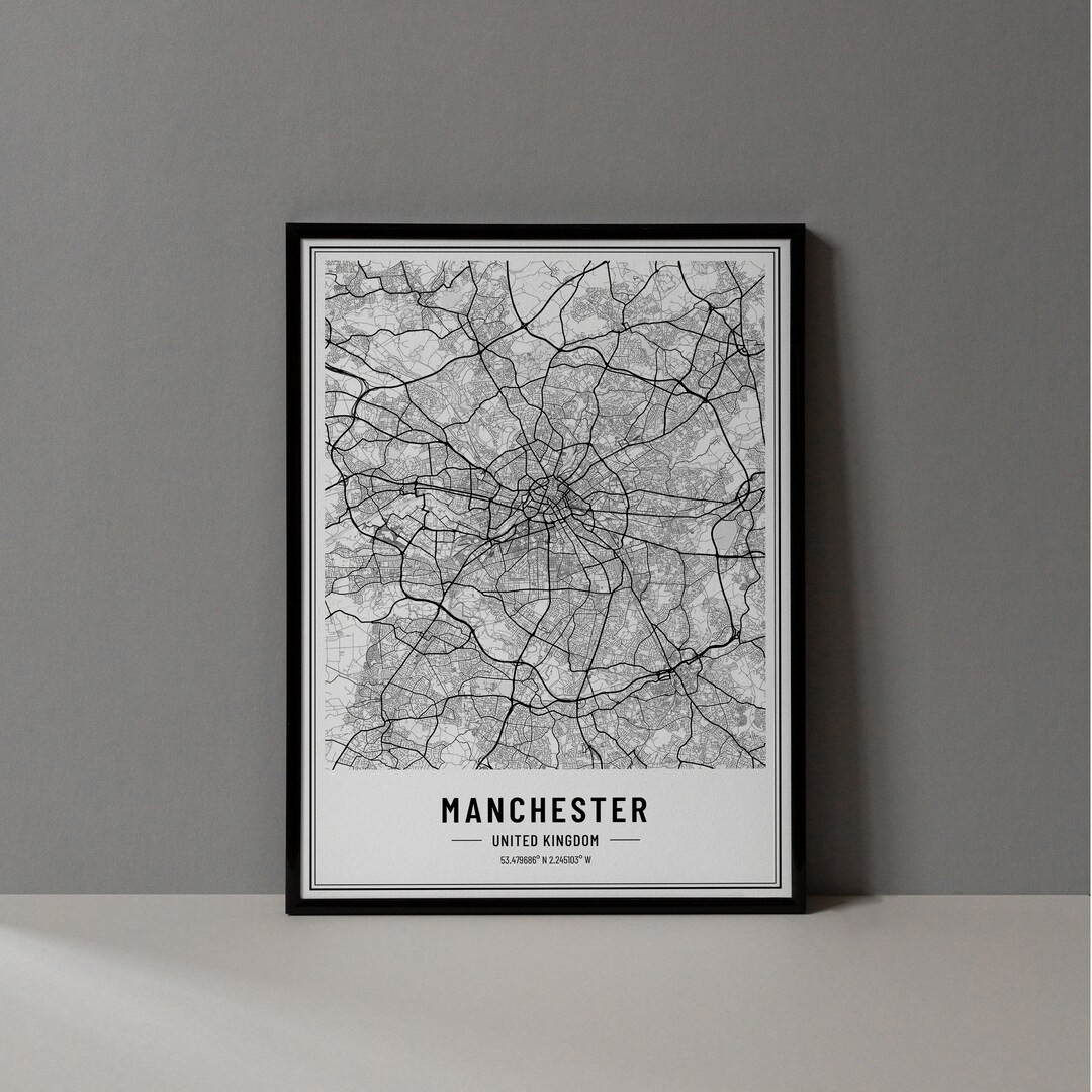 Manchester UK Map Digital Print, Manchester Map Poster, Manchester Map ...