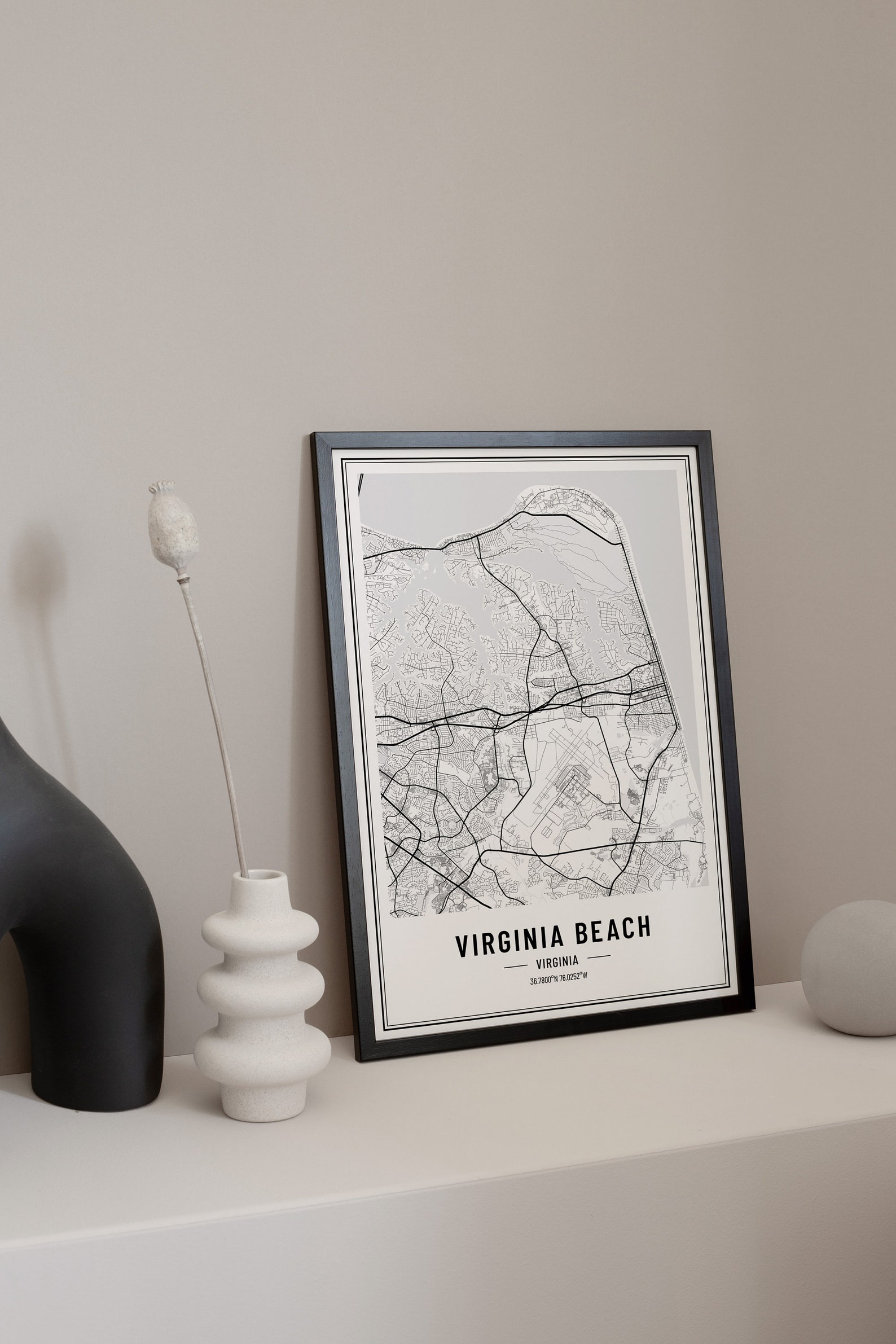 Virginia Beach Map Digital Print, Virginia Beach VA Map Poster ...