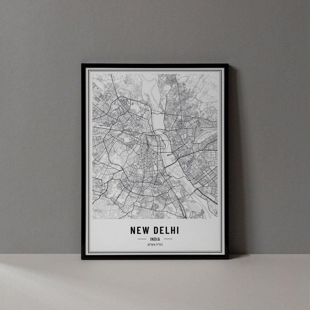 New Dehli India Map Digital Print, New Dehli India Map Poster, New ...