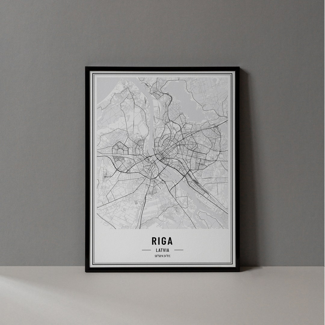 Riga Latvia Map Digital Print, Riga Map Poster, Riga Map Wall Art, Riga ...