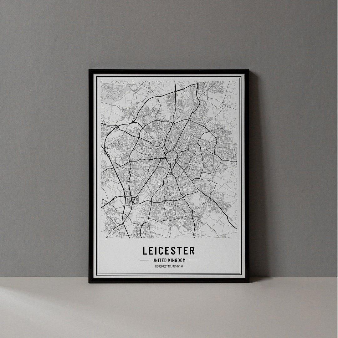 Leicester UK Map Digital Print, Leicester Map Poster, Leicester Map ...