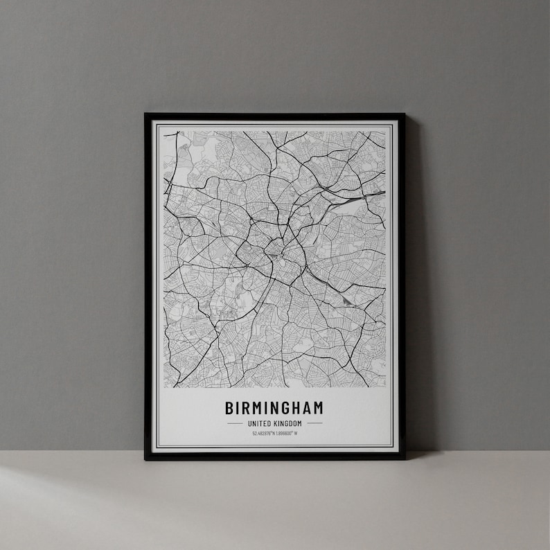 Birmingham UK Map Digital Print, Birmingham Map Poster, Birmingham Map ...