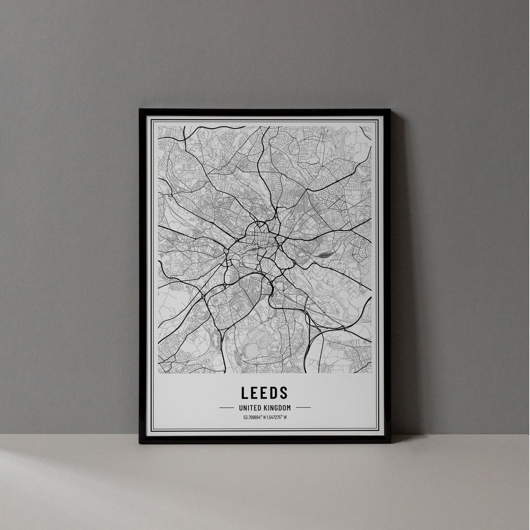 Leeds UK Map Digital Print, Leeds Map Poster, Leeds Map Wall Art ...