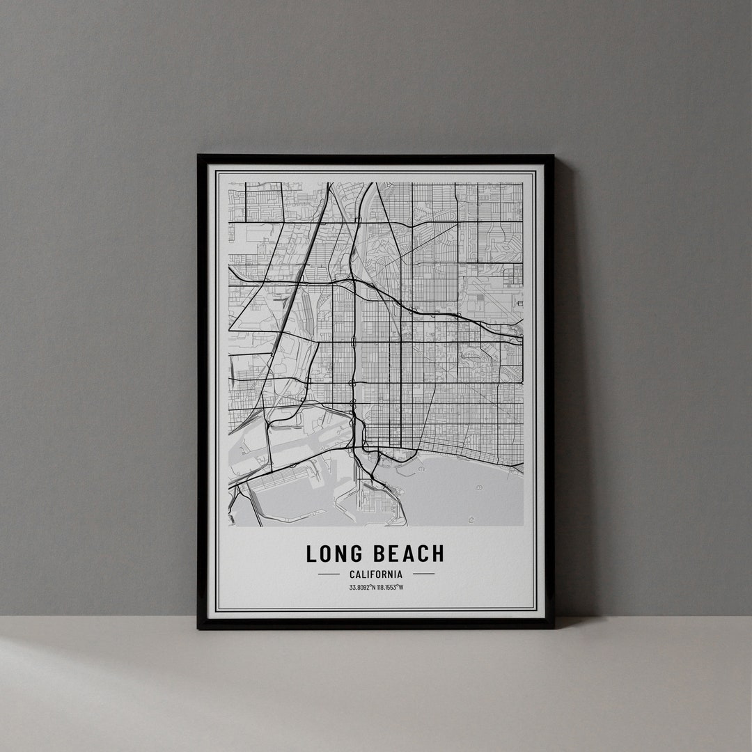 Long Beach California Map Digital Print, Long Beach CA Map Poster, Long ...