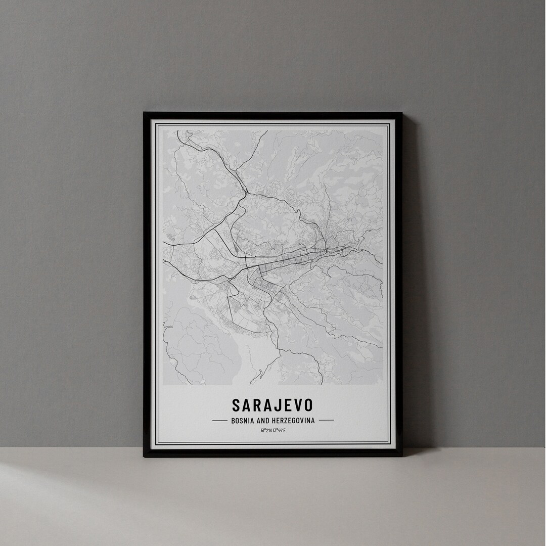 Sarajevo Bosnia Herzegovina Map Digital Print,sarajevo Map Poster ...
