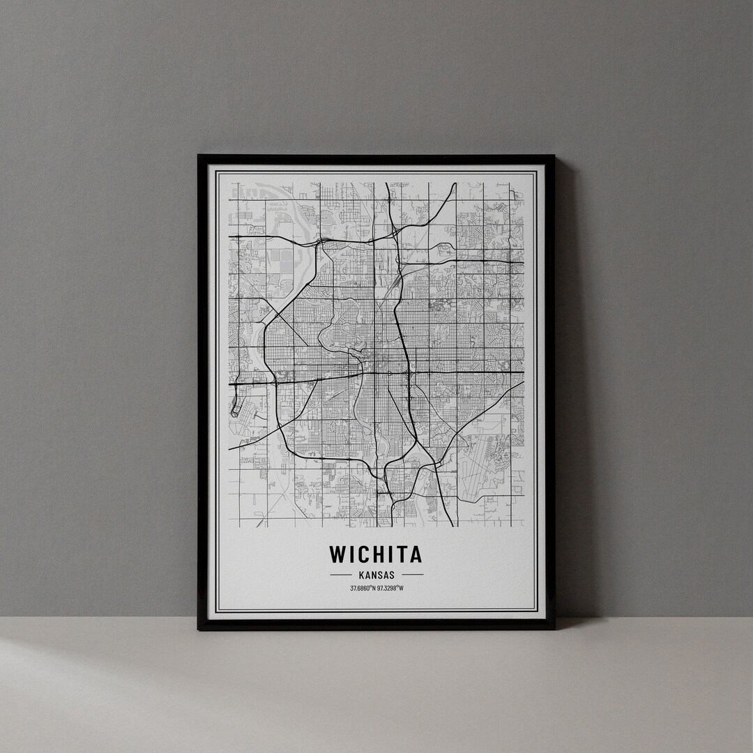 Wichita Kansas Map Digital Print, Wichita Kansas Map Poster, Wichita ...
