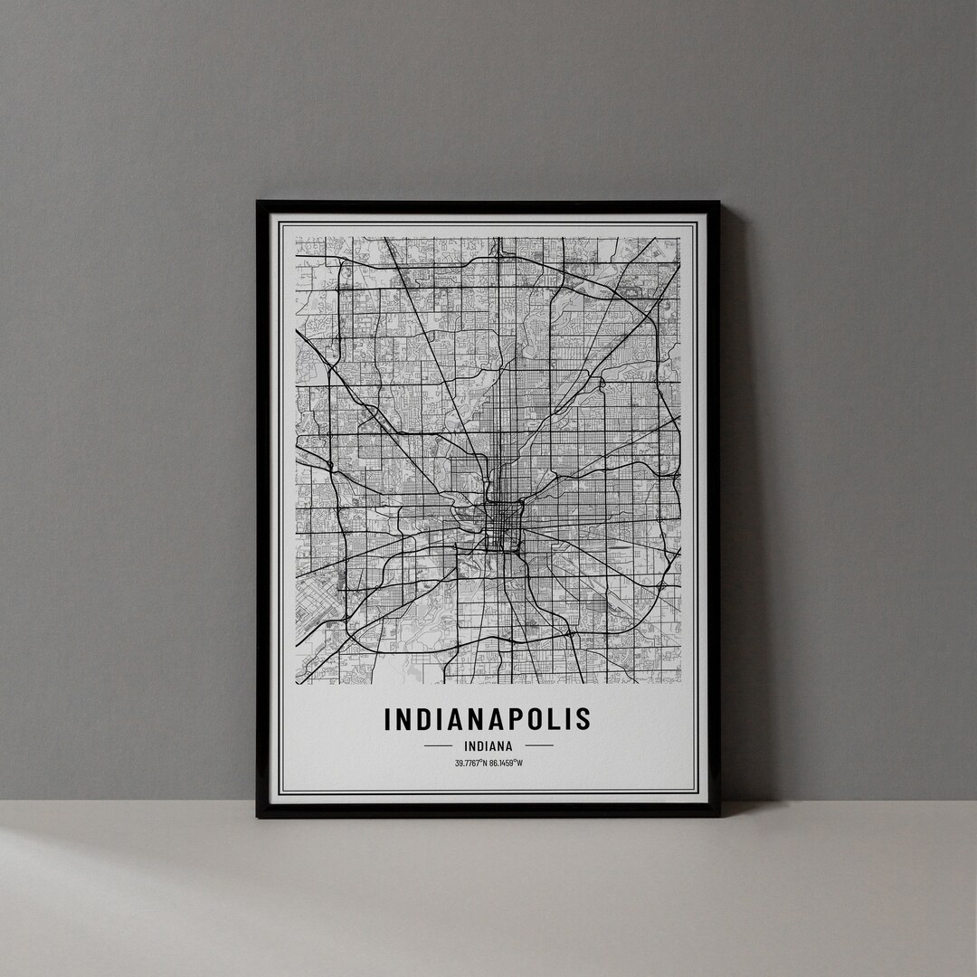 Indianapolis Indiana Map Digital Print, Indianapolis IN Map Poster ...