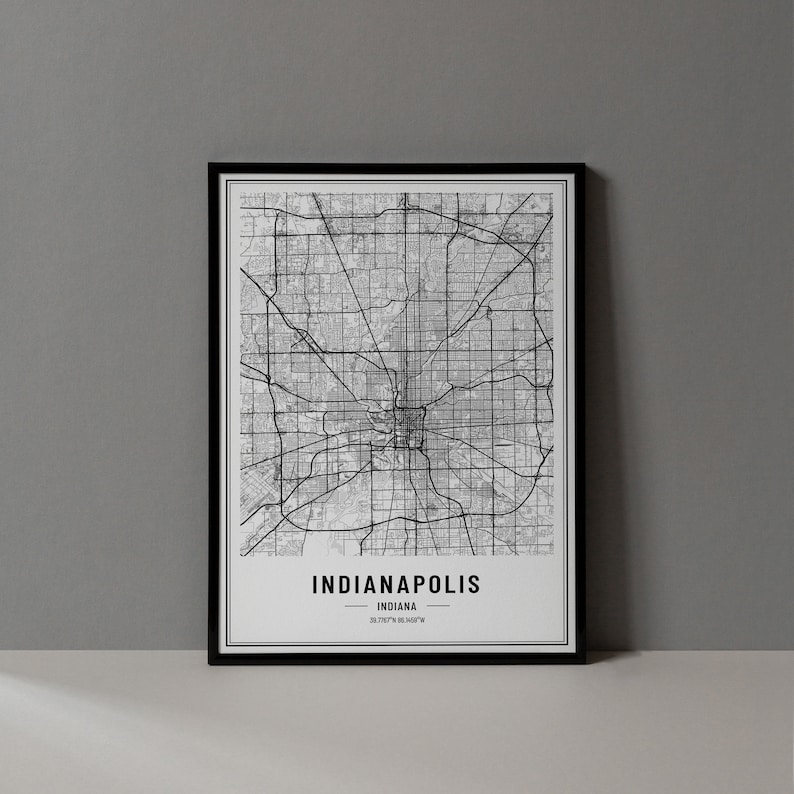 Indianapolis Indiana Map Digital Print, Indianapolis IN Map Poster ...