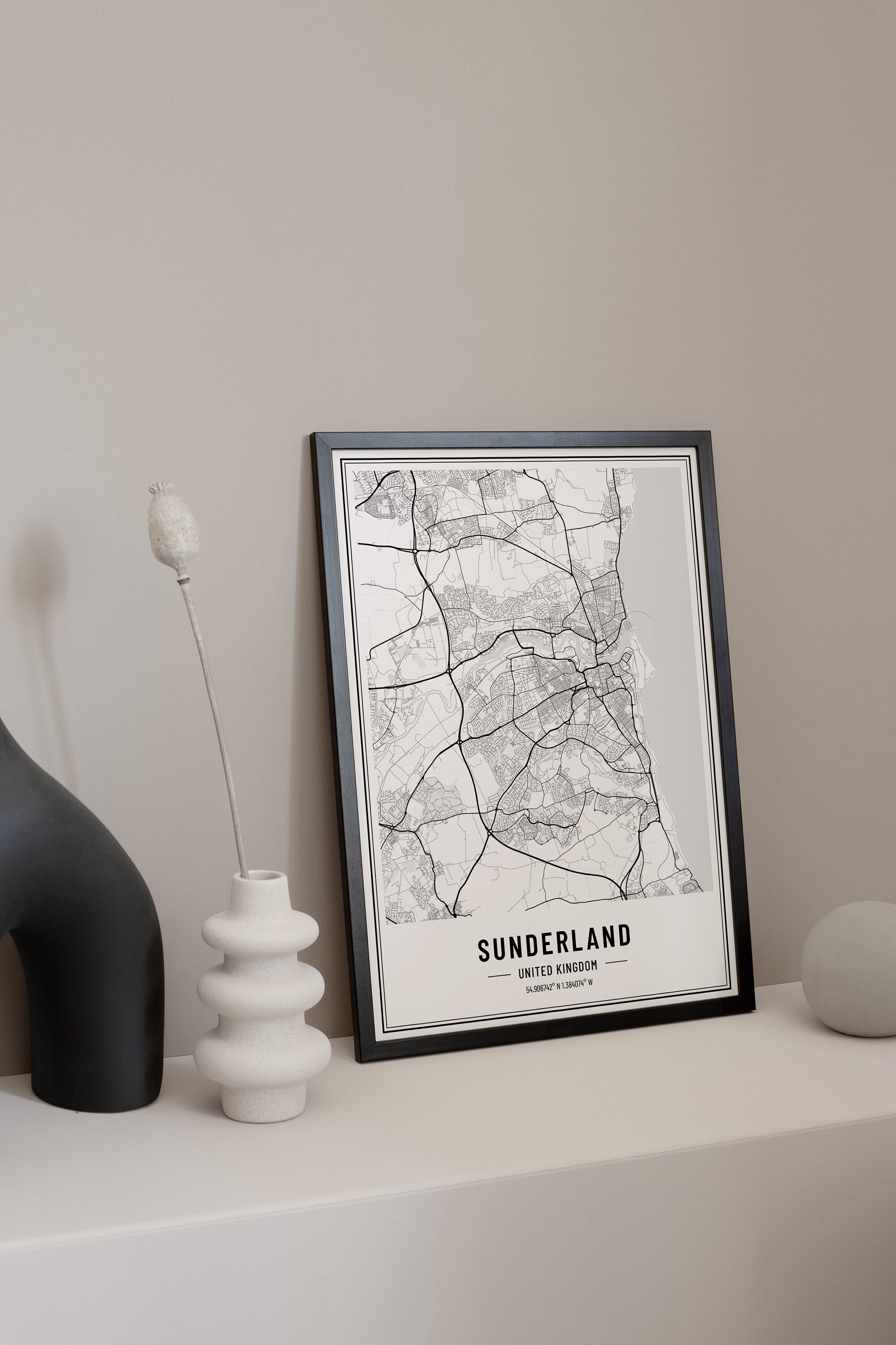 Sunderland UK Map Digital Print, Sunderland Map Poster, Sunderland Map ...