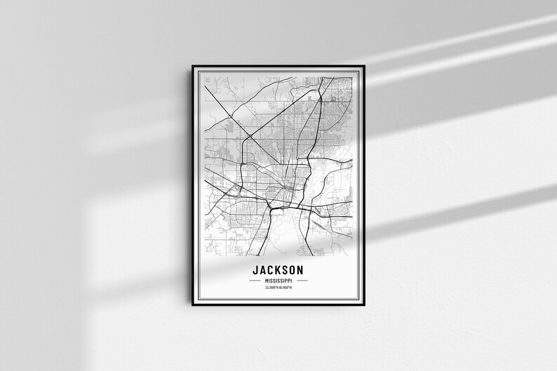 Jackson Mississippi Map Digital Print, Jackson Mississippi Map Poster ...