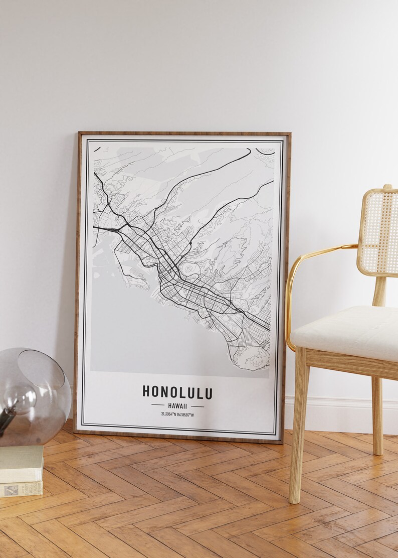 Honolulu Hawaii Map Digital Print, Honolulu Hawaii Map Poster, Honolulu ...