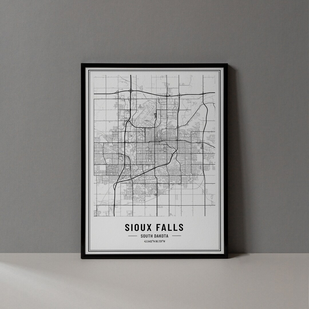 Impresión digital del mapa de Sioux Falls, Dakota del Sur, póster del ...