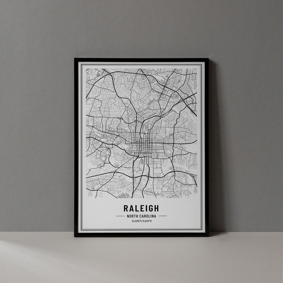 Raleigh North Carolina Map Digital Print, Raleigh NC Map Poster ...