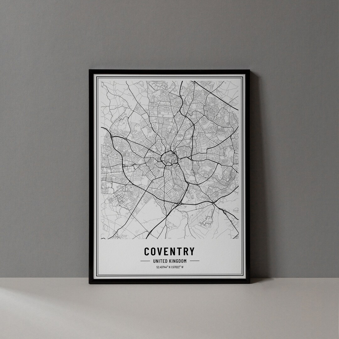 Coventry United Kingdom Map Digital Print, Coventry Map Poster ...