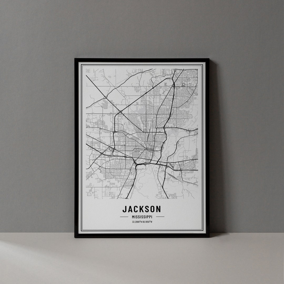 Jackson Mississippi Map Digital Print, Jackson Mississippi Map Poster ...