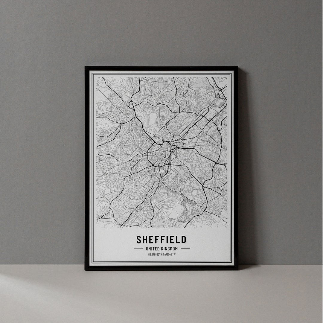 Sheffield UK Map Digital Print, Sheffield Map Poster, Sheffield Map ...