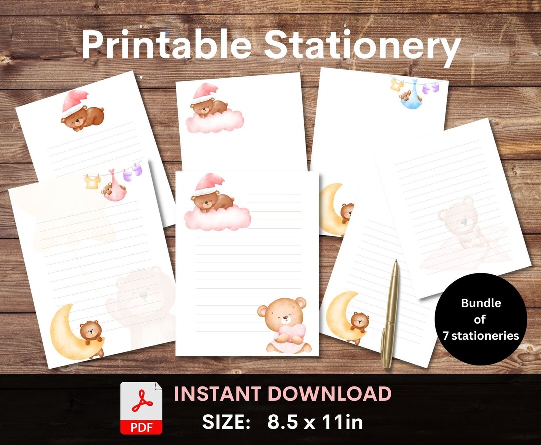 Printable Cute Bears Stationery, Planner Inserts, Journal Paper ...