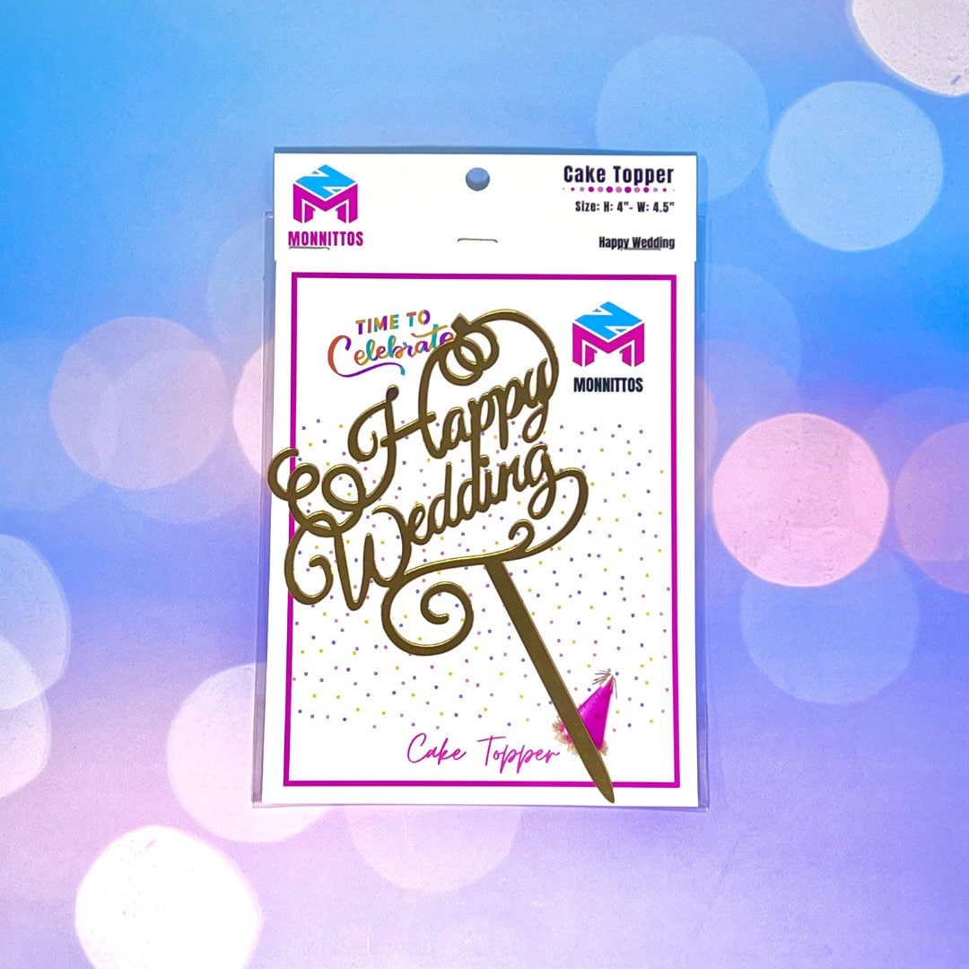 Gold Acrylic Cake Topper happy Wedding 27 - Etsy