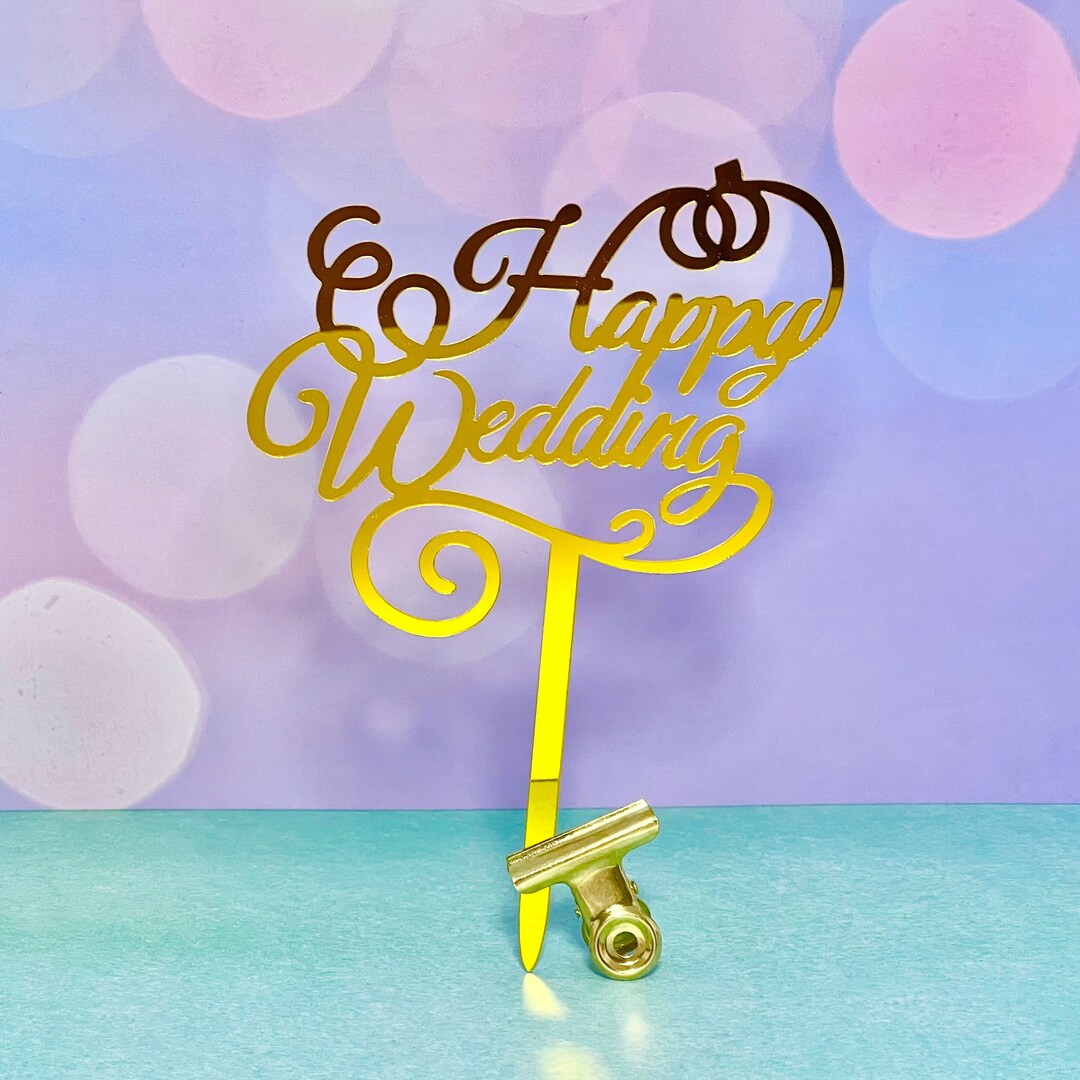 Gold Acrylic Cake Topper happy Wedding 27 - Etsy