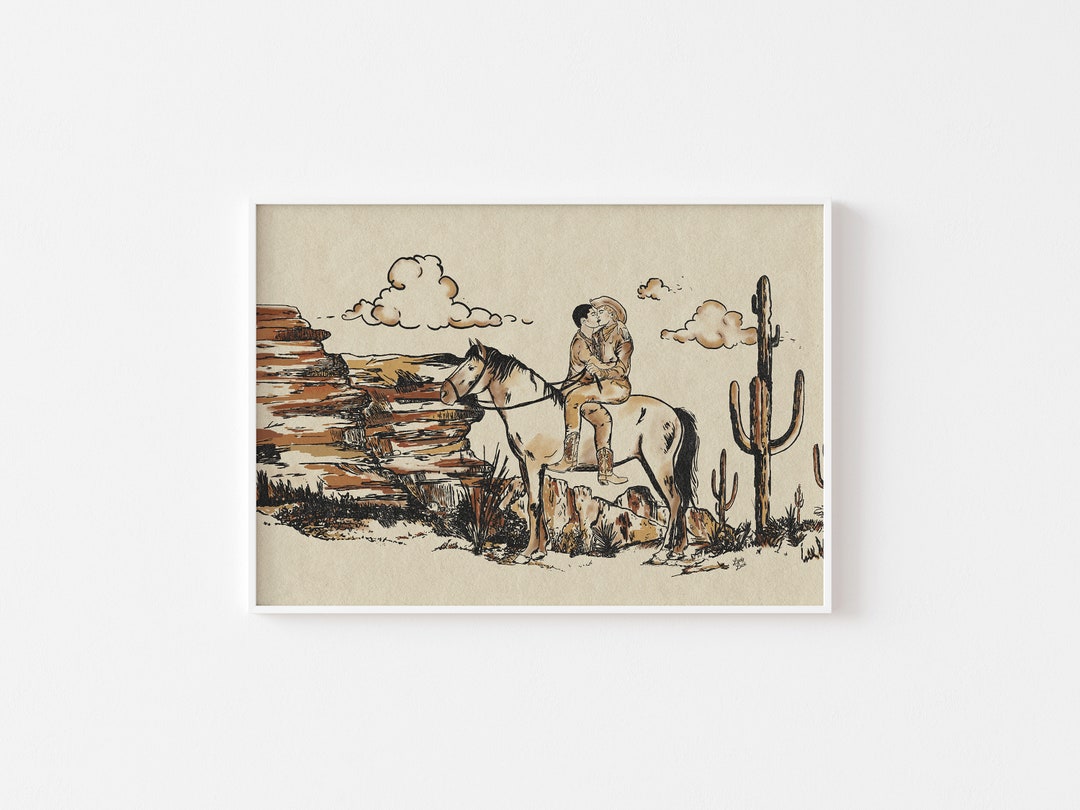 Cowboy Lovers, Gay Cowboy Art Print, Western Decor, Desert Artwork ...