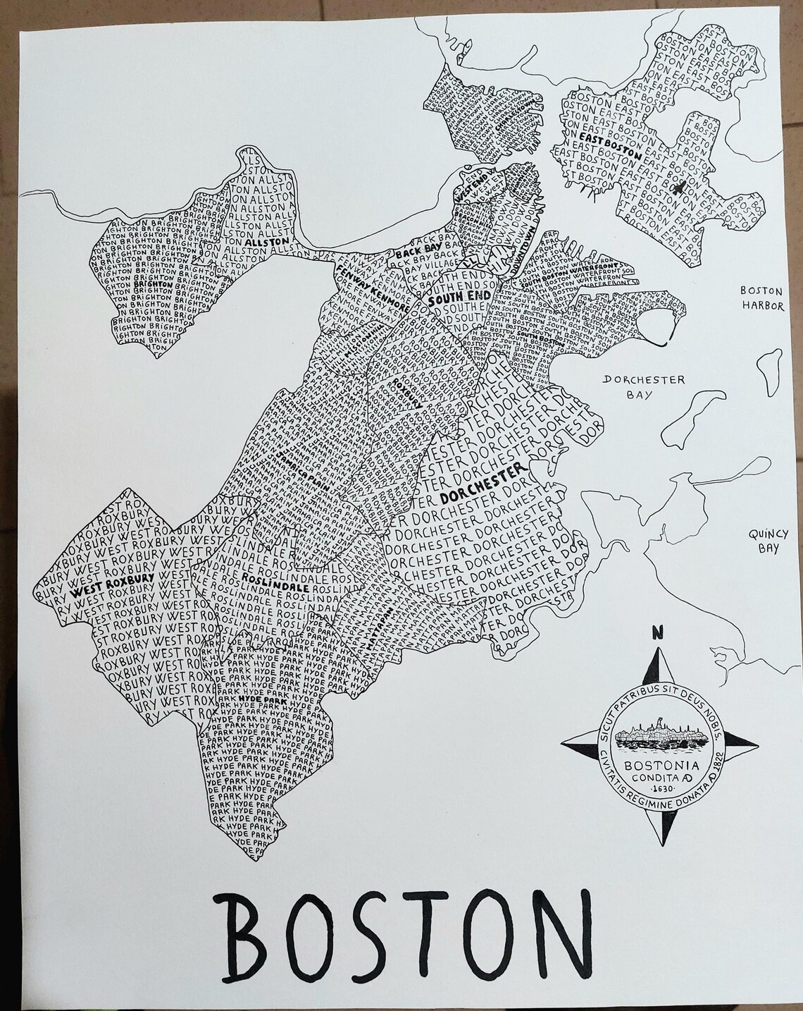 Boston Neighborhood Map Print – Minimalist City Map Wall Art, Boston ...