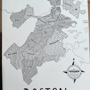 Boston Neighborhood Map Print – Minimalist City Map Wall Art, Boston ...