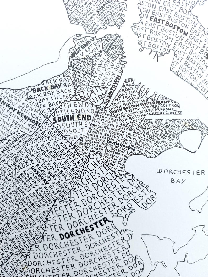 Boston Neighborhood Map Print – Minimalist City Map Wall Art, Boston ...