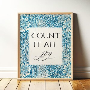 Count It All Joy | Christian Wall Art, Blue William Morris Print ...