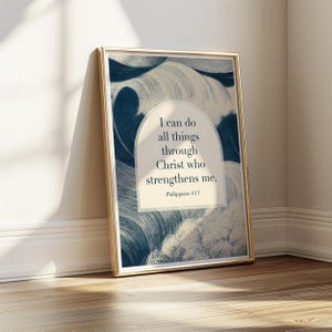 Philippians 4:13 Print | Christian Wall Art, Vintage Blue & White Bible ...