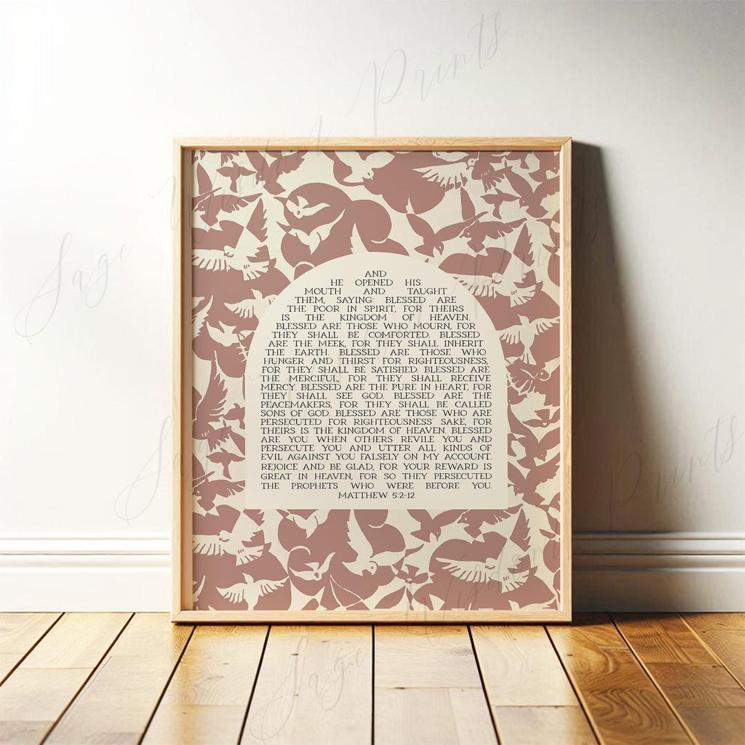 Beatitudes Print | Christian Wall Art, Pink & White Bible Verse, Modern ...