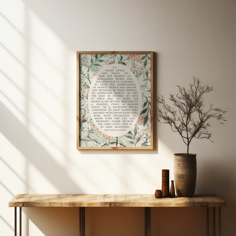 Success Quote, Ralph Waldo Emerson | Poetry Wall Art | Poem Print ...