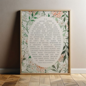 Success Quote, Ralph Waldo Emerson | Poetry Wall Art | Poem Print ...