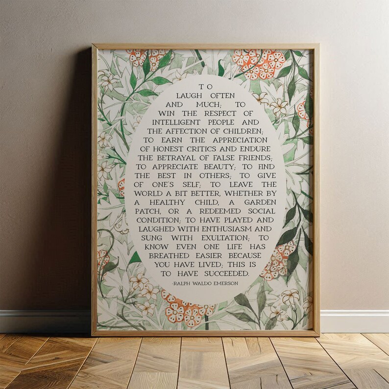 Success Quote, Ralph Waldo Emerson | Poetry Wall Art | Poem Print ...