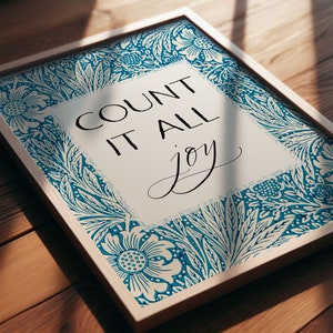 Count It All Joy | Christian Wall Art, Blue William Morris Print ...