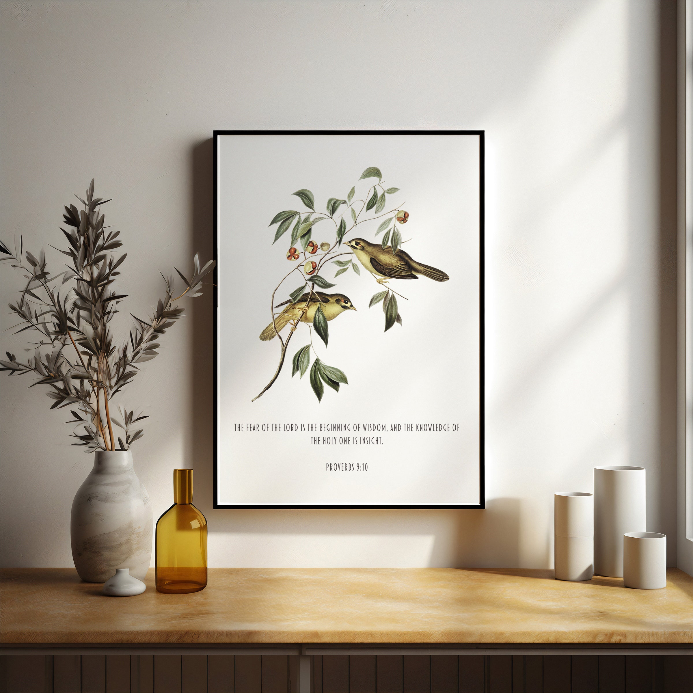 Proverbs 9:10 Printable Bible Verse Wall Art Vintage Birds Fear of the ...