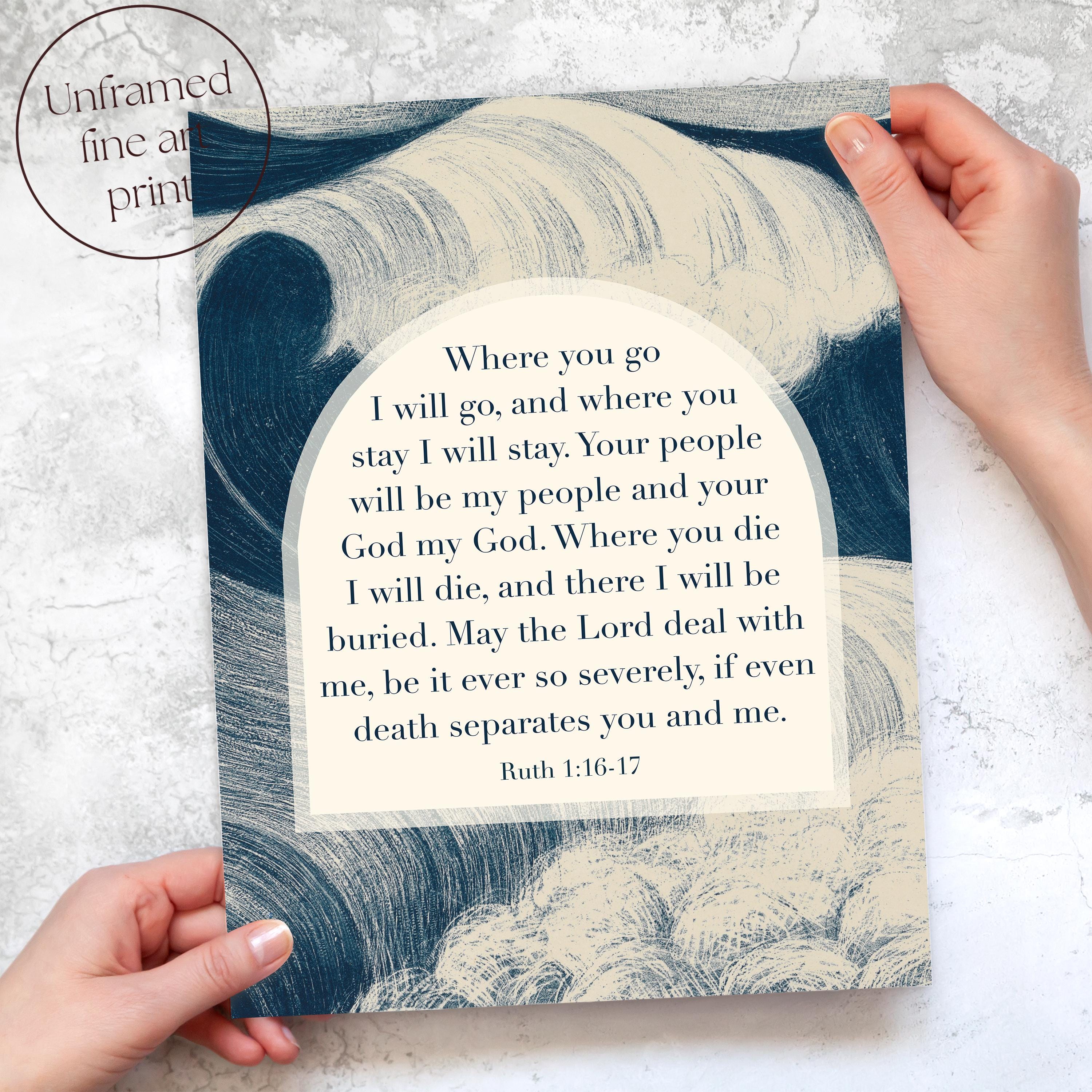 Ruth 1:16-17 Print | Christian Wall Art, Vintage Blue Bible Verse ...